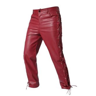 Generic Pantalon gothique punk en cuir pour homme - Bretelles lat&eacute;rales : pantalon en cuir large pour moto, pantalon de moto, pantalon baggy, pantalon de cour