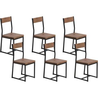 Beliani Beliani - Lot 6 Chaises Modernes en Bois mdf Fonc&eacute; et Acier Noir Robustes et Pratiques pour Salle &agrave; Manger au Design Industriel et Minimaliste