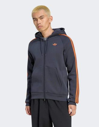 adidas Originals Adicolor sweat &agrave; capuche &agrave; rayures sur la capuche en gris nuit