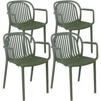Oviala Lot de 4 fauteuils en plastique vert olive