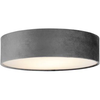 Searchlight Drum 2L Plafonnier structure m&eacute;tal abatjour velour gris et diffuseur opale E27 max 2x60w diam&egrave;tre 38cm
