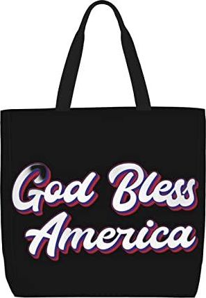Generic Sac Fourre-Tout Que Dieu B&eacute;nisse LAm&eacute;rique! &Eacute;tats-Unis Patriotiques Sac Cabas R&eacute;utilisable Avec Poign&eacute;es Sacs En Toile Pour Femmes, Pour Shopping, Fem