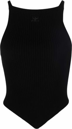 Courr&egrave;ges Geripptes Top - Schwarz