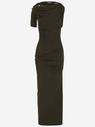 Jacquemus Womens Draped Long Dress Dark Khaki Cotton