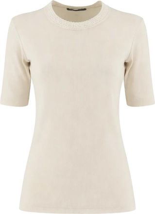 Fabiana Filippi Femme, Pulls, Beige, Taille: 38 FR T-shirt &agrave; Bordure Crochet&eacute;e Ras du Cou