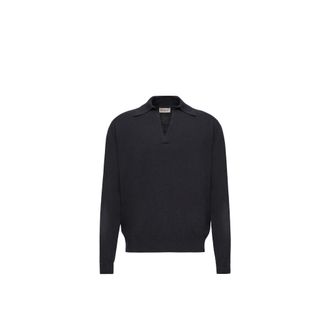 Moncler Moncler Wool & Cashmere Long Sleeve Polo Shirt, Men, Blue, Size: 3xl