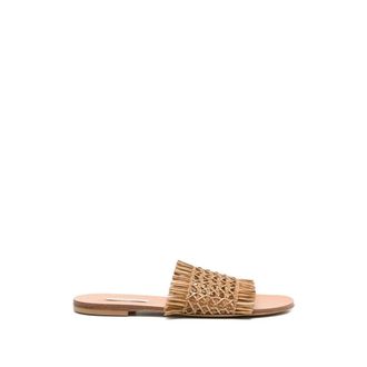 Casadei Femme, Chaussures, Brun, Taille: 37 1/2 EU Flat Fringe Straw Slippers