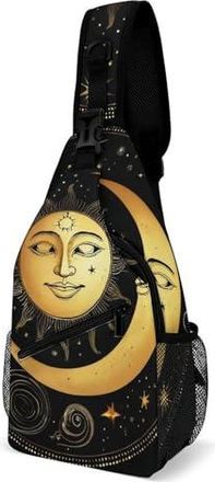 Generic Sacoche Homme Bandouliere Soleil Croissant de Lune &Eacute;toiles Astrologie Tarot Multifonction Sac Bandouli&egrave;re Casual Sac &agrave; Dos Militaire pour Camping &eacute;col
