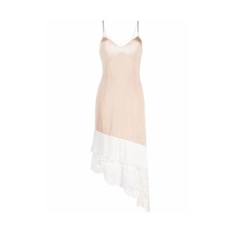 VETEMENTS Rosa/Wei&szlig; Spitzenbesetztes Asymmetrisches Slipkleid - - Dresses - Damen - Beige - XS