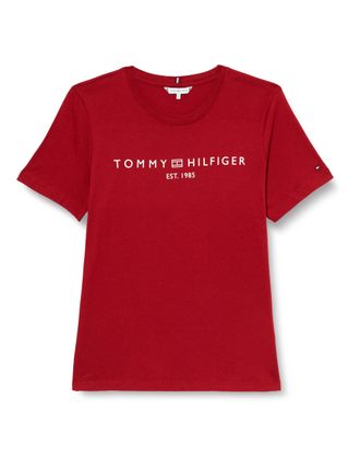 Tommy Hilfiger Damen T-Shirt Kurzarm Rundhalsausschnitt, Rot (Dark Magma), XS