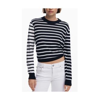 Desigual Schwarzer Woll Damen Pullover Streifen Texturen - - Knitwear - Damen - Mehrfarbig - XS