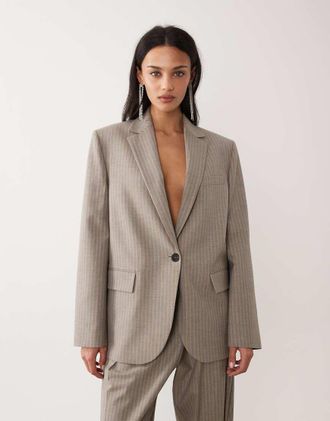 Mango Sol - Eleganter Blazer in Beige und Blau gestreift, Kombiteil-Neutral