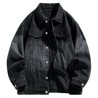 Generic Veste noire pour homme, coupe ajust&eacute;e, style trucker/cowboy, avec poches avant, en denim, taille XL
