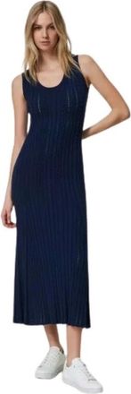Twinset Femme, Robes, Bleu, Taille: 36 FR Longue robe en maille point m&eacute;lang&eacute; et torsades