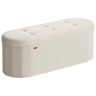 Songmics Sitzbank mit Stauraum, Aufbewahrungsbox, Faltbare Fu&szlig;bank, einfacher Aufbau, f&uuml;r Wohnzimmer, Flur, Schlafzimmer, Samt, 110 L, 38 x 110 x 38 cm, cremew