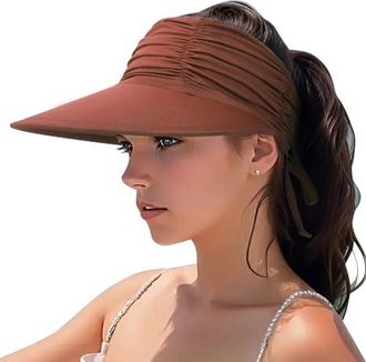 Dreshow Les Femmes Visière Soleil Chapeau Large Bord Chapeau Réglable Pliable Queue de Cheval Plage Chapeau Été UV Protection Extérieur Bonnet UPF 50+