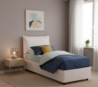 Talamo Italia Ester-Einzelbett, Bettkasten mit Kunstlederbezug, 100 % Made in Italy, Öffnung vorne, geeignet für Matratzen 80 x 190 cm, Weiß