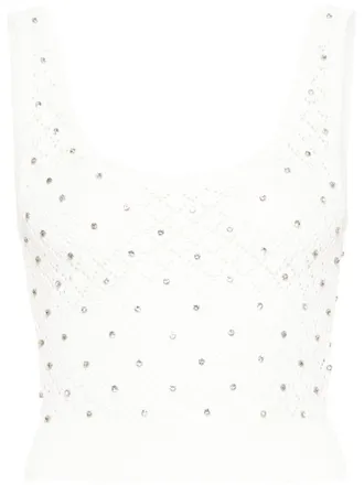 John Richmond haut en maille &agrave; ornements en cristal - Blanc