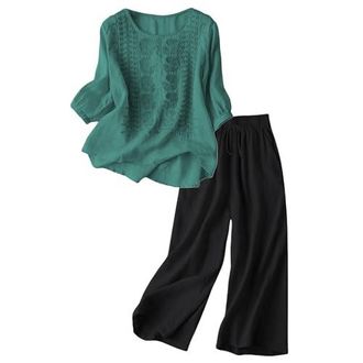 Generic Ensemble de v&ecirc;tements de sport deux pi&egrave;ces pour femme avec pantalon large et haut court &agrave; manches longues - Ensemble assorti de v&ecirc;tements de voyage po