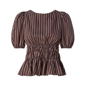 Pinko Pinko, Femme, Blouses et Chemises, Brun, Taille: 38 FR Blouse Ray&eacute;e Fronc&eacute;e