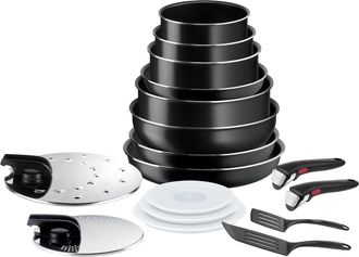 T-fal Ingenio Easy On 17-teiliges Kochgeschirrset, Antihaftbeschichtung, Startanzeige, Diffusionsbasis, gesundes Kochen, sicheres Kochen, L1599702, Schwarz