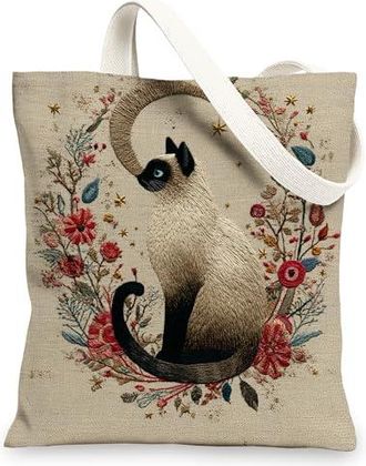 Generic Sac fourre-tout en toile à motif floral, sacs dépicerie vintage réutilisables, sacs dépicerie légers en lin, sacs à bandoulière floraux 33 x 38 cm