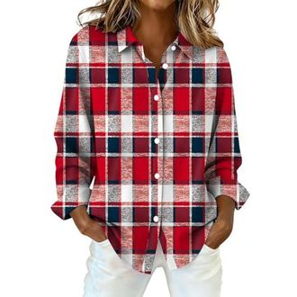 Generic Chemise &agrave; manches longues pour femme - Style d&eacute;contract&eacute; - Imprim&eacute; - Avec boutons, Rouge, XXL
