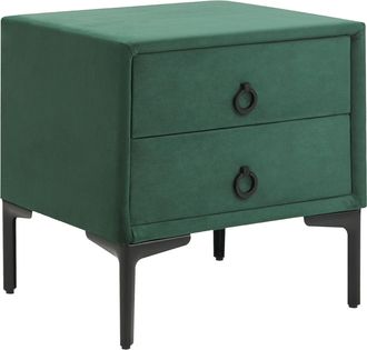 Beliani Nachttisch Samt dunkel gr&uuml;n 2 Schubladen Schwarze Metallbeine modern Sezanne