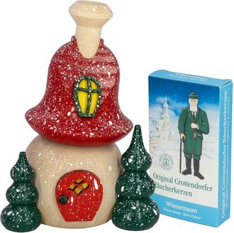 Seiffener Volkskunst | Räucherhaus aus Holz 13 cm | Frühling Sommer Herbst Winter | Abendstille mit Schnee
