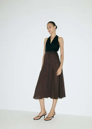 Mango Robe Lyocell bicolore ceinture noir - Femme - XS - MANGO