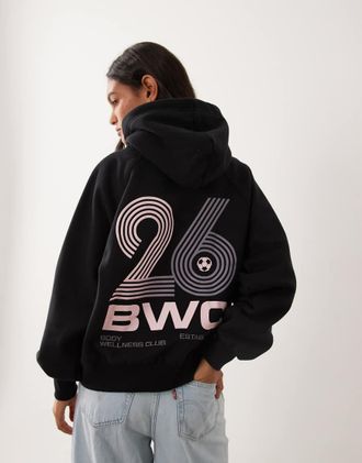 Cotton On Premium-Hoodie mit Grafikprint in Schwarz-Rosa