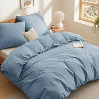 Bedsure Bettw&auml;sche 220x240 Baumwolle Graublau - Bettw&auml;sche-Sets 220 x 240 cm Bettbezug 3teilig mit 2 Kissenbez&uuml;ge 80x80 cm, Oeko-TEX Bedding Blau mit Rei&szlig;vers