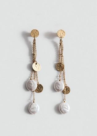 Mango Boucles doreilles pendantes perles or - Femme - Taille unique - MANGO