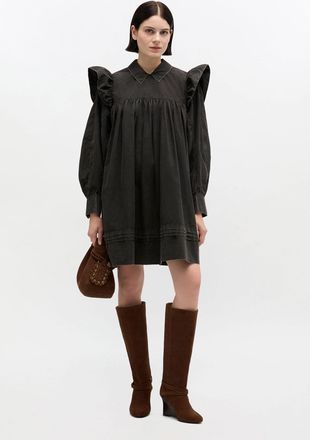 Ganni schwarz Schwarzes, verwaschenes Mini-Hemdkleid Bio-Baumwolle - Gr&ouml;&szlig;e 34