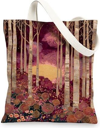 Generic Sacs fourre-tout artistiques en toile, sacs à provisions réutilisables, légers et lavables avec bandoulière, violet, 13x15 Inch