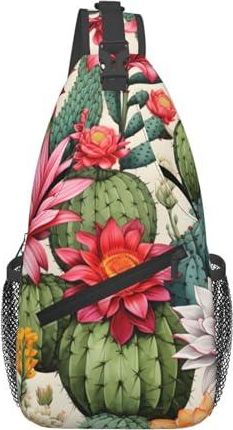 Generic Sacoche Homme Bandouliere Motif de fleur de cactus L&eacute;ger Sac Bandouli&egrave;re Durable Sac &agrave; Dos De Voyage pour &eacute;cole Voyage Camping
