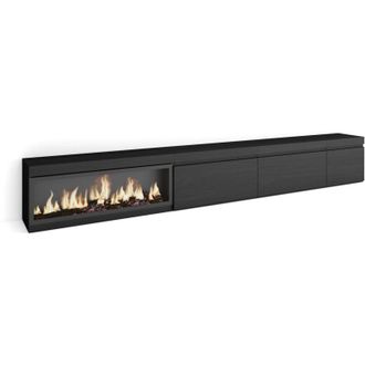Skraut Home TV-Schrank, Lowboard, f&uuml;r Wohnzimmer und Esszimmer, 317x45x35 cm, Elektrokamin xxl, Moderner Stil, Schwarz - Skraut Home