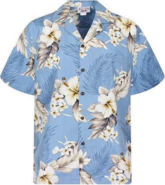 Pacific Legend Original Chemise-Hawaienne, Manche-Courte, Enzian, Bleu-Clair, 4XL