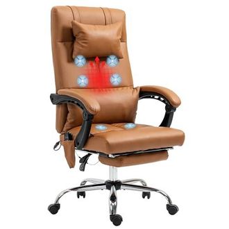 Vinsetto Fauteuil de Massage de Bureau, Chaise dordinateur chauffante, Repose-Pieds, télécommande, Coussin Appui-tête Amovible et Oreiller Lombaire, Poche de R