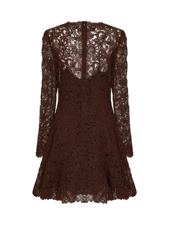 Ermanno Scervino Womens Mini Dress Rebrod&eacute; Lace Brown Polyester