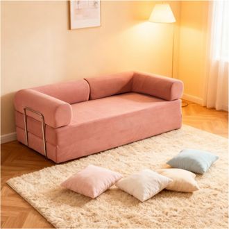 Generic Klappbares Schlafsofa, umwandelbares Loveseat-Sofa, Schlafsofa, mit 2 Kissen, 3-in-1-Sofa, 2-Sitzer, mit Armlehne, Bequeme Kompressionsliege mit Matra