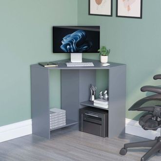 Home Discount Hetton Bureau dAngle Informatique avec 2 Étagères Table dOrdinateur Poste de Travail H 76 x L 100 x P 70 cm, Gris
