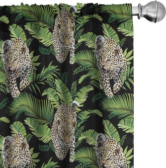 Abakuhaus Tierwelt Vorh&auml;nge, Gardinen, Wilde Leoparden Palmbl&auml;tter, Fensterbehandlungen f&uuml;r Wohnzimmer Schlafzimmer Dekor, 2 St&uuml;ck 75 cm b x 175 cm h, Charcoal 