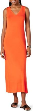 Amazon Essentials Robe en Jersey Très Longue, Encolure en V, Fendue sur Le Côté Femme, Rouge Tomate, XXL
