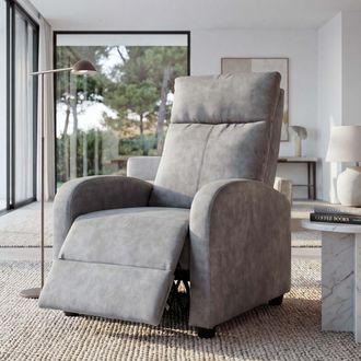 Mendler Fernsehsessel HWC-F76, Relaxsessel Sessel Liegesessel, Liegefunktion verstellbar Stoff/Textil - Vintage hellgrau