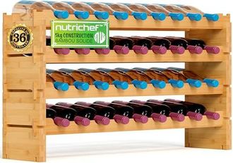 Nutrichef Casier &agrave; Bouteilles- Range Vin Empilable en Bambou, 4 Niveaux- Rangement Bouteille -Casier &agrave; Vin Autoportant pour Le Sol, Assemblage sans Outils