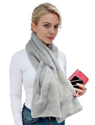 Lina & Lily &Eacute;charpe &agrave; Poche Zipp&eacute;e Cach&eacute;e en Fausse Fourrure pour Femme Hiver (Gris Clair)