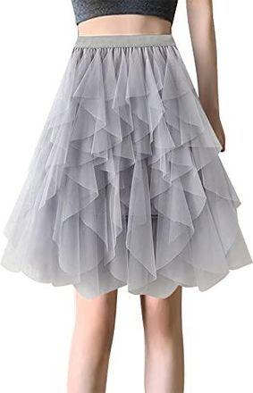Generic Jupe tutu en tulle pour femme - Jupe de danse rockabilly - D&eacute;contract&eacute;e - Jupe de princesse &eacute;lastique en maille - Multicouche - Costume de f&ecirc;te, gris,