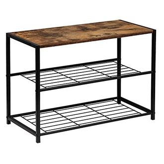 Woltu Banc à Chaussures Étagère à Chaussures pour lentrée e Couloir, Meuble de Rangement 2 Niveaux pour Environ 6 Paires de Chaussures, MDF et Métal