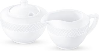 Wilmax England Wilmax | Zuckerdose + Milchkännchen-Set | 2-teilig | Milch- & Zuckerbehälter aus Porzellan | Weiß | Zuckerspender mit Deckel | Spülmaschinenfest | Kaf